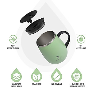 Ideus 16 oz Insulated Coffee Mug with Handle and Lid, Double Wall Stainless Steel Vacuum Insulated Tumbler Cup, Travel Coffee Cup Thermal Cup for Home and Office, Avocado Green