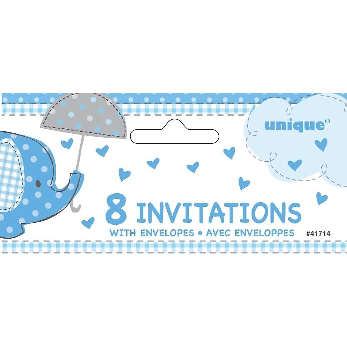 Unique Baby Shower Elephant Party Invitations, 5.5” x 4”, Blue