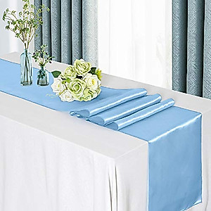 5 Pack Baby Blue Table Runners 12 x 108 inches Long Baby Blue Silk Satin Table Runner for New Year Party Valentine's Day Wedding Banquet Birthday Party