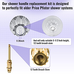 hansengroe Shower Knobs 3 Piece Replacement for Price Pfister Bathtub Faucet Handles, 12 Point Broach, Clear Acrylic Shower Handles Hot and Cold Replacement Kit Include Diverter