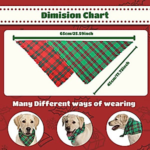 2 Pack Christmas Dog Bandanas, Dog Classic Plaid Scarf Triangle Bibs Kerchief Set, Pet Christmas Costume Accessories for Small Medium Large Dogs Cats Pets