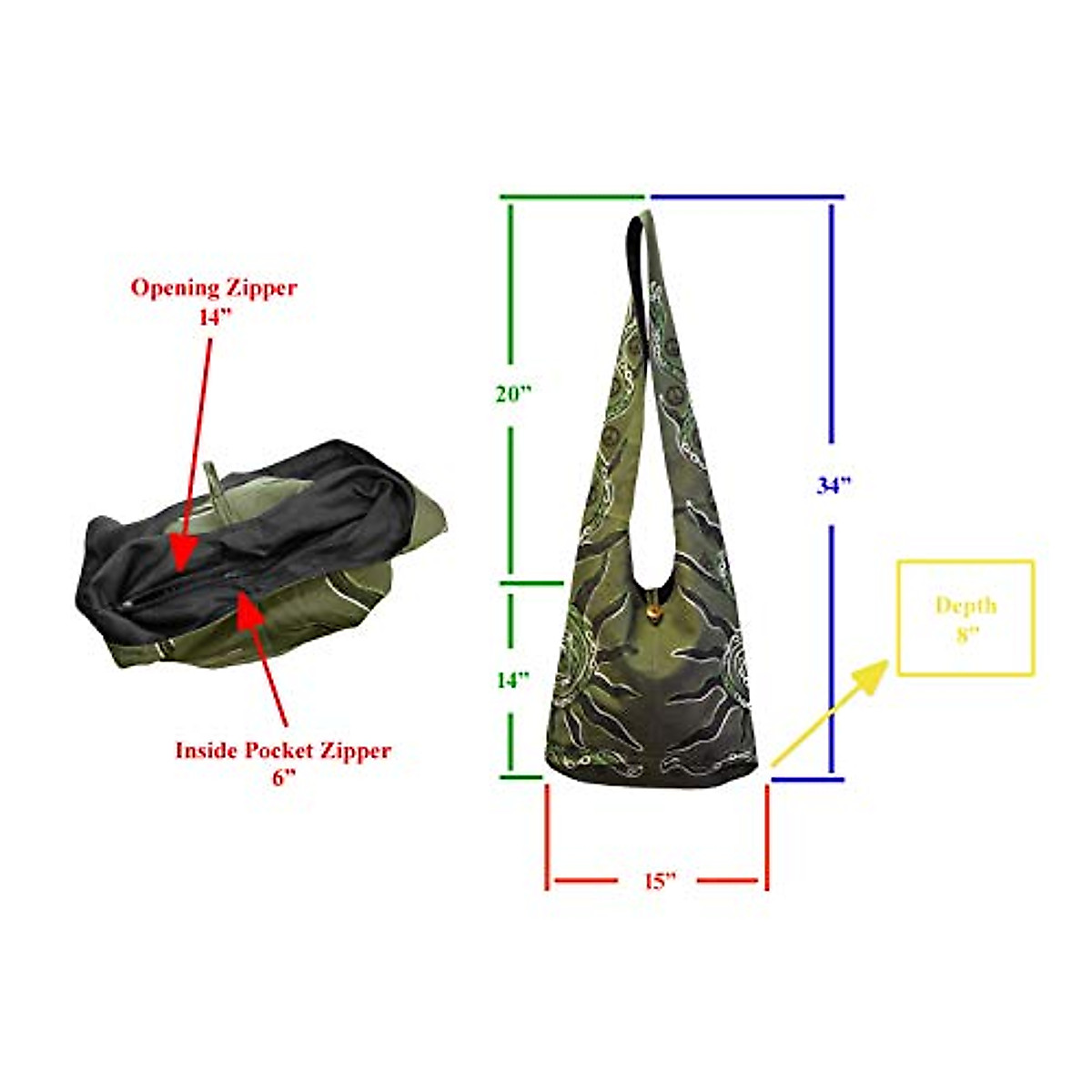 Mandala Crafts Hippie Bag - Boho Bag - Hobo Hippie Purse - Indie Style Hippie Crossbody Bag - Bohemian Sling Shoulder Bag Green Sun