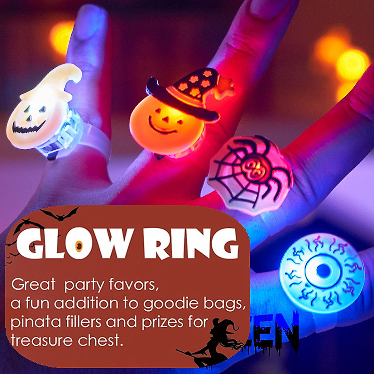 Halloween Light Up Rings 50Pcs Halloween Party Favors Light Up Toys luminous Flash Finger LED Rings Blinking Jelly Rubber Rings for Kids Adults