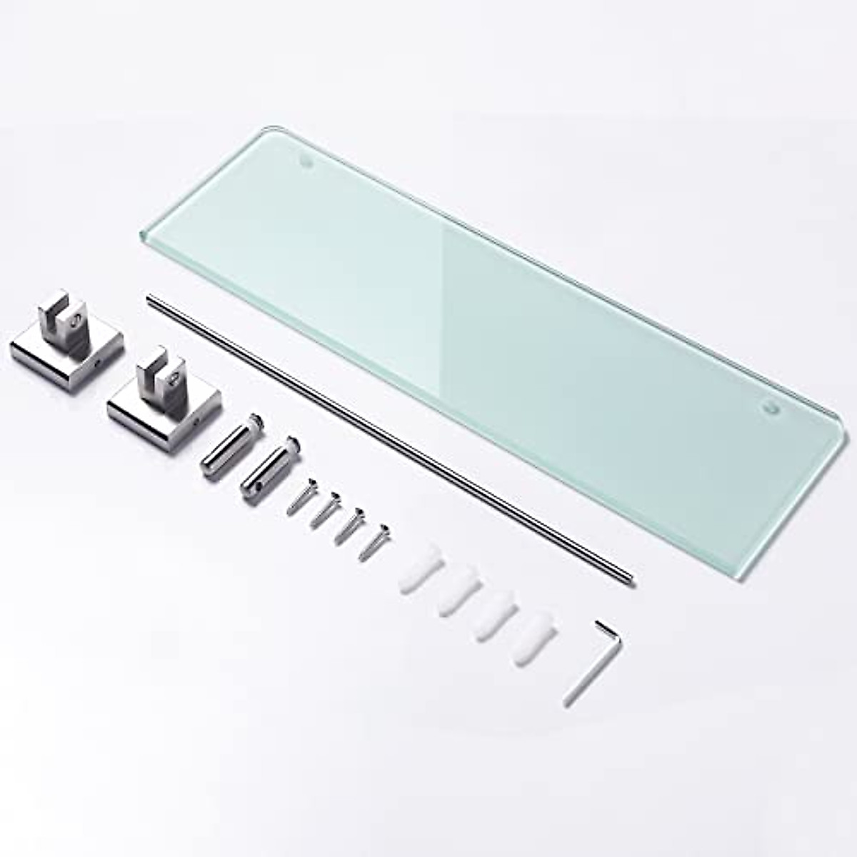 HOMEIDEAS Bathroom Glass Shelf - 16.5 Inch Tempered Glass, Wall Mounted Brushed Nickel Shelf - Rustproof SUS 304 Stainless Steel Frosted Glass Shelf