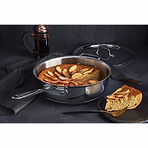 All-Clad 61211SSEURO Copper Core Sauté Pan, Conical with Lid, 28.4 cm, 4 L, Stainless Steel, Suitable for Induction Cookers