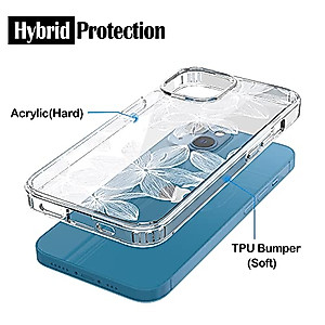 RANZ iPhone 13 Mini Case, Anti-Scratch Shockproof Series Clear Hard PC+ TPU Bumper Protective Cover Case for iPhone 13 Mini (5.4") - White Flower