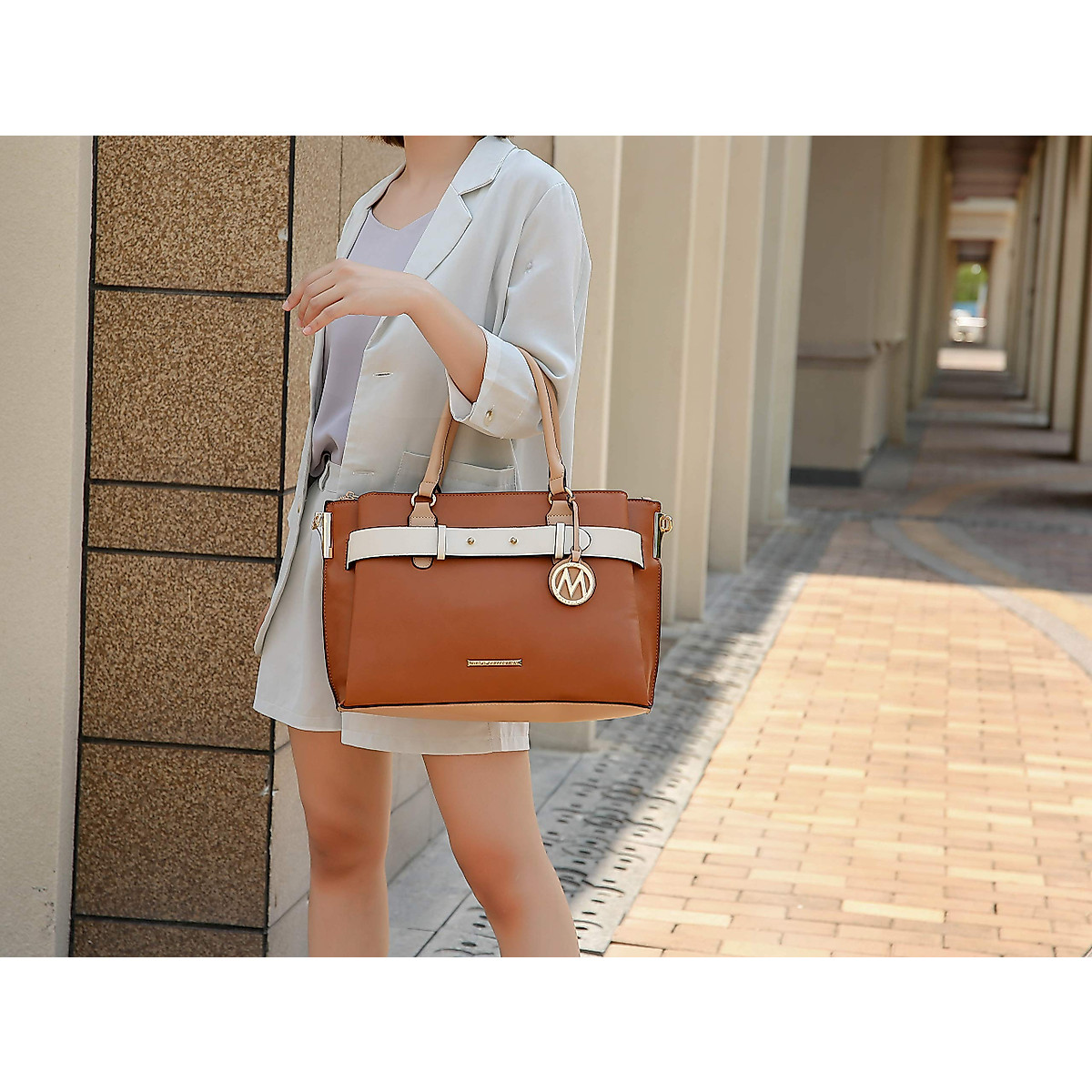 MKF Collection Satchel Bag for Women, Vegan Leather Crossbody Shoulder Handbag Top Handle Purse