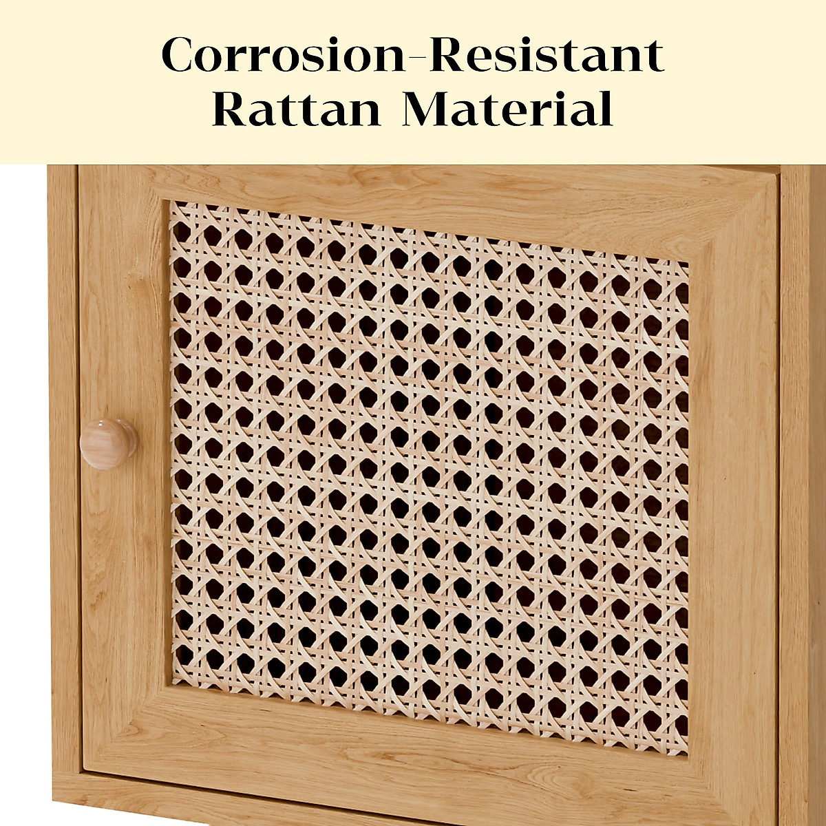 Xilingol Modern Rattan Nightstand, Boho Side Table with Handmade Rattan Decorated Door, Wood Bedside Table with Open Storage Shelf for Bedroom,Natural (no Charging Station, 1)