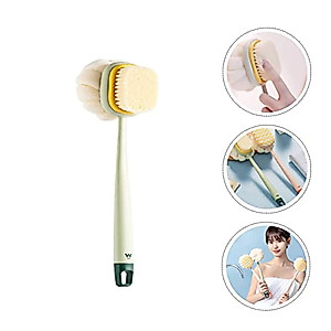 STAHAD Back Bath Scrubber for Sponge: Scrub Tool Skin Sides Scrubber Dry Portable Sponge Handle Exfoliator Scalp Wooden Double- Dual Tools Brushing with Double Bathing Women Men Massager