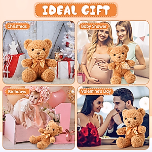 HyDren 18 Pcs Bear Stuffed Animals Bulk 12 Inch Soft Plush Bears Doll Small Stuffed Bear Toy with Bows for Girl Boy Baby Shower Christmas Birthday Decor Gift Party Favors (Light Brown)