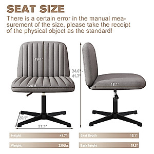 Armless Criss Cross Chair Comfy Office Chair with Lumbar Support Pillow Home Office Desk Chair No Wheels Computer Chair Vanity Chair for Makeup Room, Living Room Chairs (Grey+Black Base)