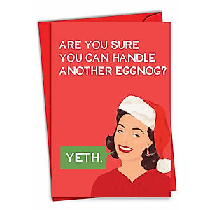 NobleWorks - Merry Christmas Greeting Card with Envelope (4.63 x 6.75 Inch) - Another Eggnog C9534XSG