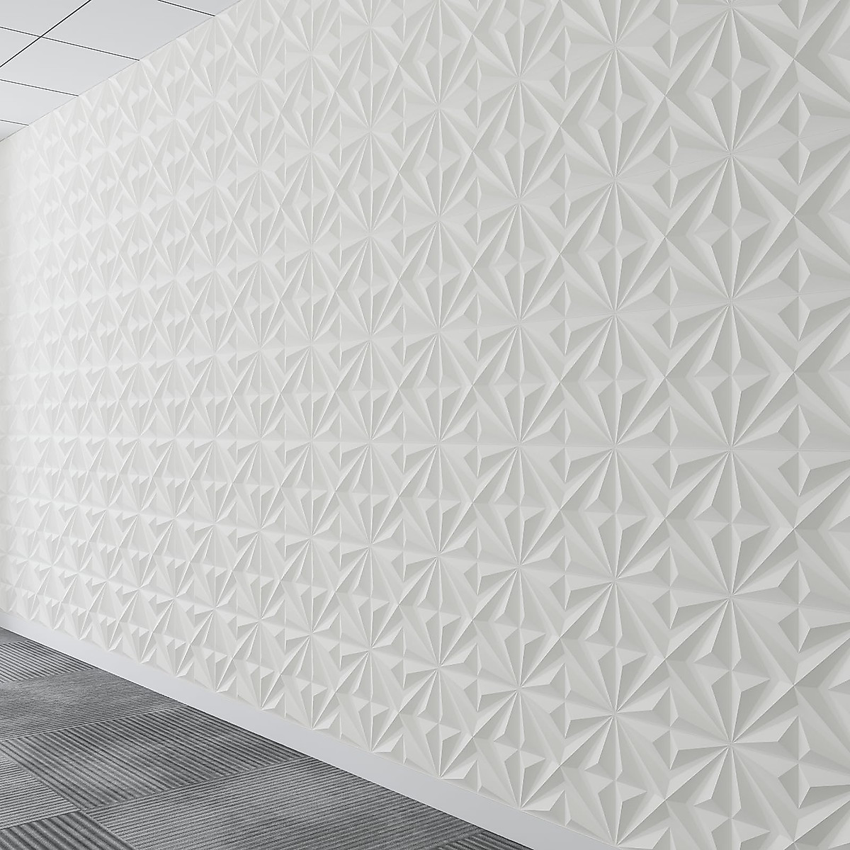 MIX3D Decorative 3D Wall Panels Star Textured PVC Wall Panels for Interior Wall Decor, 12''x12'' White Pack of 33 Tiles Cover 32 Sq. Ft