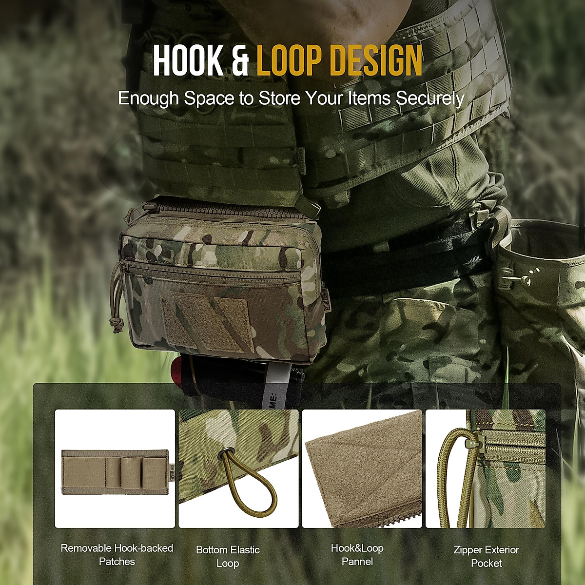 OneTigris Tactical Drop Pouch, Dangler Pouch PLUS1S Admin Pouch Tactical Tool Pouch with Hook and Loop Panel for Tactical Vest Chest Rig Plate Carrier Tactical Gear