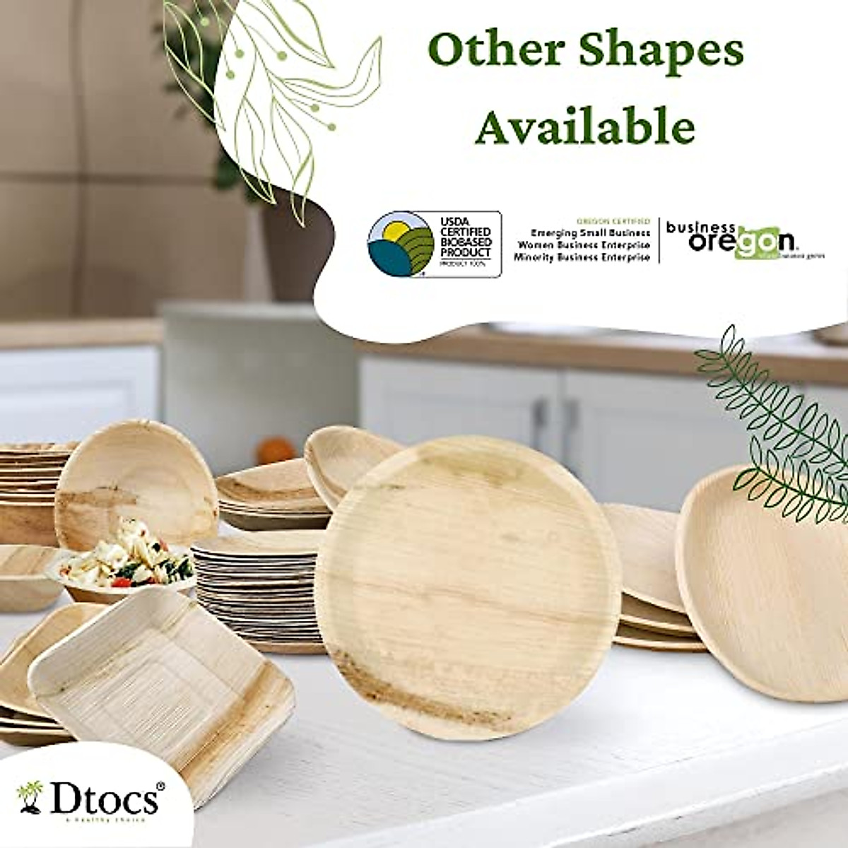 Dtocs Palm Leaf Plates 5x8 Inch Rectangle Tray (50 Pc) -Disposable Bamboo Tray Look Mini Charcuterie Board Set, Dessert Serving Tray, Pasta Plate | Dinnerware Set Sturdy Than Heavy Duty Paper Plates