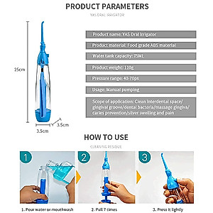 Water Dental Flosser Non-Electric Portable Affordable, Oral Irrigator Cordless Manual Air Pressure Simple Operation, for Home and Travel Blue