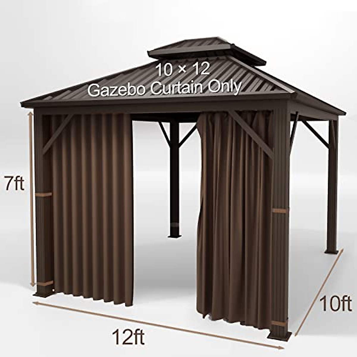 Gazebo Universal Replacement Privacy Curtain – Hugline 10' x 12' Gazebo Side Wall Outdoor Privacy Panel with Zipper (Brown)