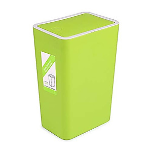 Trash Can Hflove Solid Color Plastic Toilet Trash Bin Push-Button Garbage Can (Green)