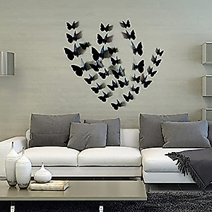36 Pcs 3D Black Butterfly Wall Stickers Art Decor Crafts Butterfly Wall Decals Removable Magnets Set for Home Decorations Nursery Classroom Offices Bedroom Bathroom Living Room Decor