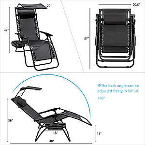 Devoko Patio Zero Gravity Chair Outdoor Recliner Lounge Chair with W/Folding Canopy Shade and Cup Holder (Black)