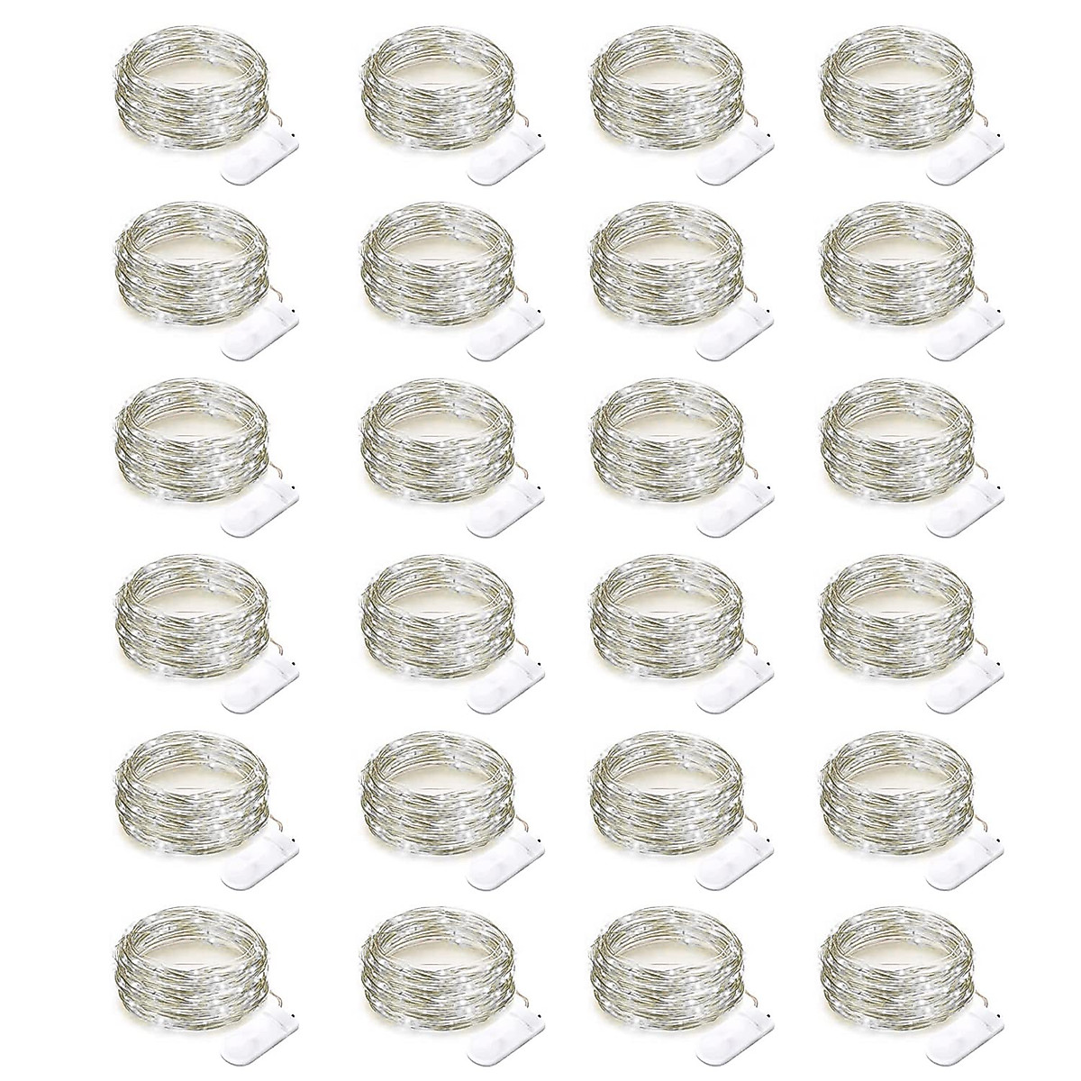 24 Pack Fairy Lights Battery Operated String Lights 7 Feet 20 Led Waterproof Christmas Lights Silver Wire Firefly Starry Moon Lights for Bedroom DIY Party Wedding Patio White