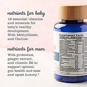 Mommy's Bliss Prenatal Multivitamin Probiotic for Women with Folic Acid: Support Baby Development & Mom Immunity & Digestion with Zinc, Vitamin B6 & B12, Ginger Extract, Choline, Vegan (45 Servings)
