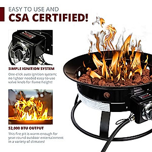 Kinger Home 20" Portable Propane Fire Pit for Camping with Carrying Strap, 52,000 Btu, Portable Campfire, Smokeless Fire Pit, Outdoor Heater Propane Gas Fire Pit Black