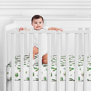 Sweet Jojo Designs Cactus Floral Girl Jersey Stretch Knit Baby Fitted Crib Sheet for Soft Toddler Bed Nursery - Pink and Green Boho Watercolor Desert