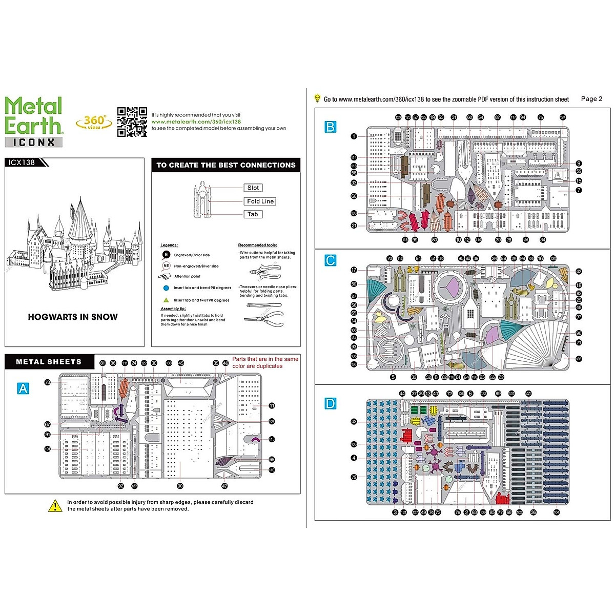 Fascinations Metal Earth Premium Series Harry Potter Hogwarts Castle in Snow 3D Metal Model Kit Bundle with Tweezers