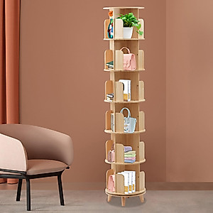 YYDIPO 360° Rotating Bookshelf 6 Tier Rotating Bookshelf Stackable Vertical Bookshelf Floor Standing Organizer or Home Office