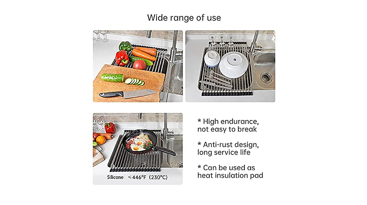 ARAINY Large Telescopic Dish Drying Rack – Expandable Steel Sink Organizer