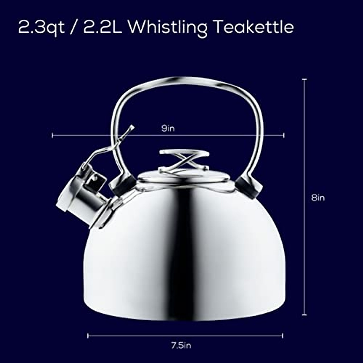 Circulon Stainless Steel Whistling Tea kettle/Teapot With Flip-Up Spout, 2.3 Quart - Silver