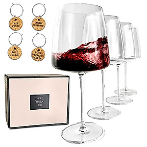 PURE MORA The Luna Red Wine Glasses - Set of 4, 20 oz, Modern Oversized Hand Blown Crystal Glass, Perfect for Drinking Aperol Spritz, Cabernet Sauvignon, Merlot, Etc. Unique, Elegant, and Large