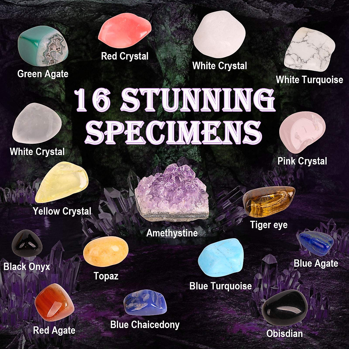 Gemstone Dig Kit, 16 Real Gem Stones Excavation Kit, STEM Educational Toys Science Kits, Rock and Geology Easter Basket Stuffers Toys Gift for Girls Boys