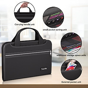 Tamfile Fireproof Accordion File Organizer with Handle, 13 Pocket Transparent Expanding File Folder with Zipper & Labels, File Folder with Multi-Pockets Paper Organizer Folder for Letter A4 Files