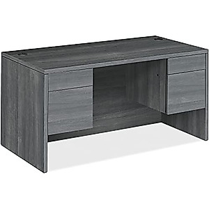 HON 10500 Series Box/File Double-Pedestal Desk, Sterling Ash
