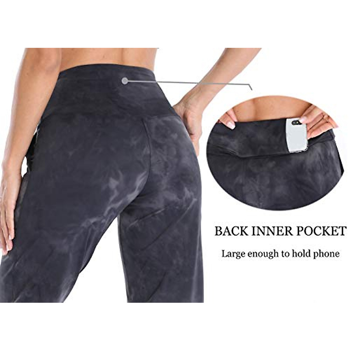 Oalka Women's Joggers High Waist Yoga Pockets Sweatpants Sport Workout Pants Tie Dye Black L