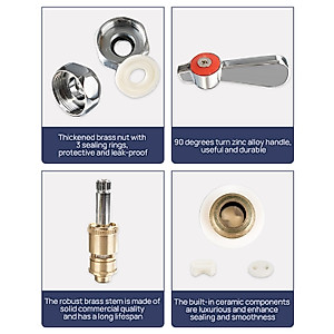 Sepaitek Faucet Handle Repalcement Valve Stem Repalcement Assembly, Faucet Parts for Commercial Kitchen Faucet, Brass Constructed with Ceramic Disc, Red for Hot