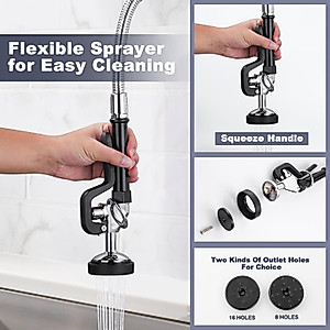 iVIGA Commercial Kitchen Faucet Deck Mount with Pre-Rinse Sprayer 21" Height Kitchen Sink Faucet 8 Inch Center with 10" Add-on Swing Spout Faucet & Coiled Spring Pull Down Spray