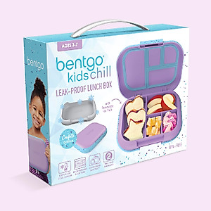 Bentgo Kids Chill Leak-Proof Lunch Box - Included Reusable Ice Pack Keeps Food Cold; 4-Compt. Bento Box; Microwave/Dishwasher Safe; 2 Year Manufacturer's Warranty (Confetti Edition - Vivid Orchid)