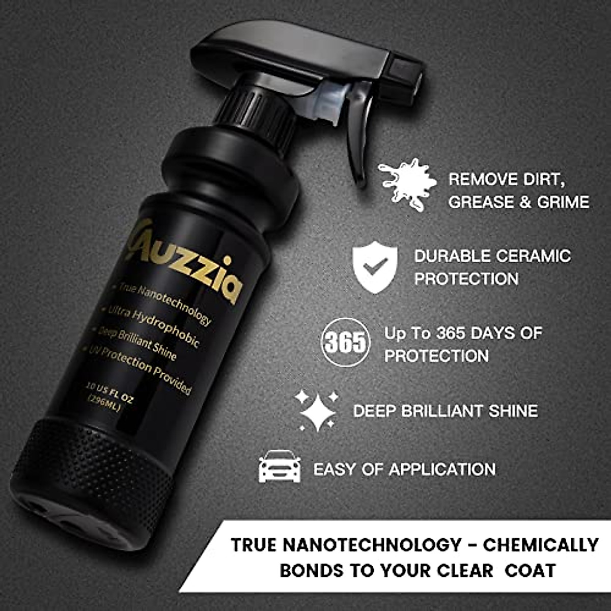 Auzzia Ceramic Spray Coating for Cars, Waterless Car Wash & Wax, High-Gloss Hydrophobic Paint Sealant Protection, Quickly Applies in Minutes, 12 Months Lasting Shine - 10 Fl Oz