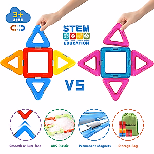 Coodoo Upgraded Magnetic Blocks 138PCS Magnetic Building Tiles STEM Toys for 3+ Year Old Boys and Girls Learning by Playing Games for Toddlers Kids Compatible with Major Brands Building Blocks