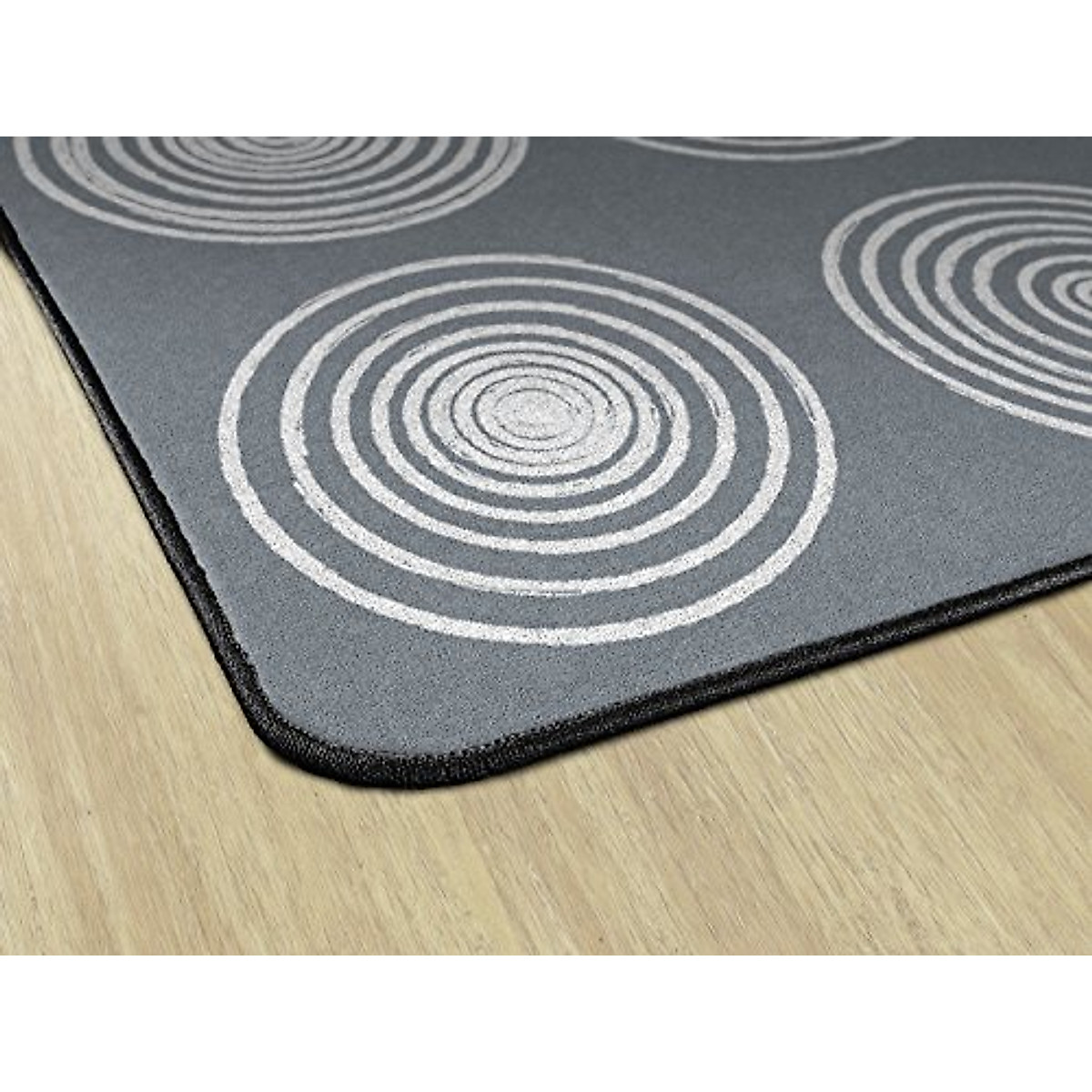 Flagship Carpets Circles Abstract Educational Area Rug for Kids Room Seating Décor, Children's Classroom, Play Carpet for Teaching and Playroom, Seats 24, 7'6" x 12', White & Grey