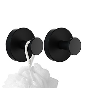 DEMITUMON Suction Cup Hooks for Shower,Bath Towel Hook,Heavy-Duty 304 Stainless Steel Suction Hooks for Bathroom Kitchen,Door,Glass,Mirror,Tile- Easy to Install,Strong Adsorption,Black - 2 Pack