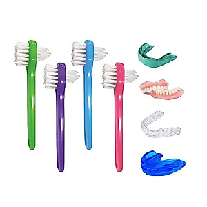 AmeriCan Goods 4Pcs Denture Dual Head Brush Cleaning Care Denture Toothbrush Every Day & Traveling Use (Assorted)