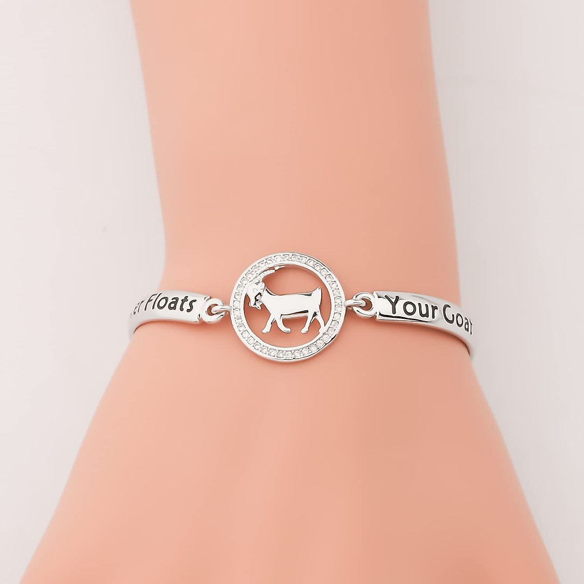 LQRI Goat Lover Gift Whatever Floats Your Goat Bracelet Pet Goat Gift Farm Farmer Gift Crazy Goat Jewelry Gift (silver)