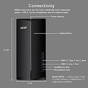 acer 2023 Aspire TC-1760 Desktop PC Intel 12th Gen 6-Core i5-12400 16GB RAM 512GB PCIe SSD 1TB HDD NVIDIA GTX 1660 Super GDDR6 6GB HDMI DP DVI-D USB-C WiFi AC BT RJ-45 Windows 11 Pro w/RE USB Drive