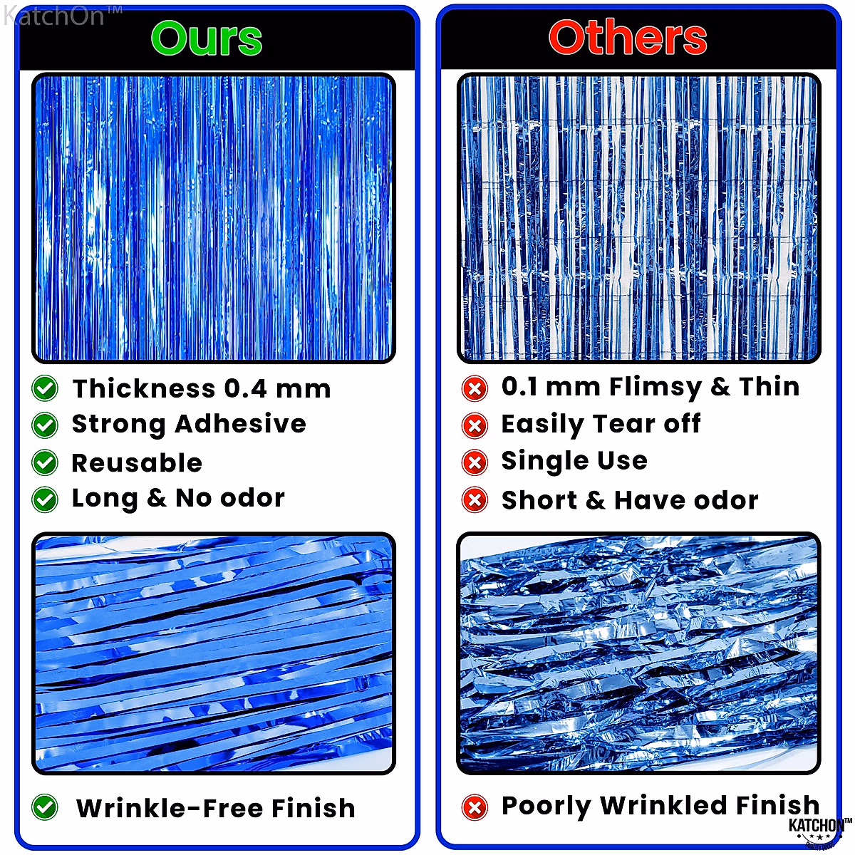 KatchOn, Xtralarge Blue Fringe Backdrop - 8x3.2 Feet, Pack of 2 | Blue Streamers Party Decorations | Blue Fringe Curtain for Ocean Decorations | Under The Sea Party Decorations, Blue Party Decorations