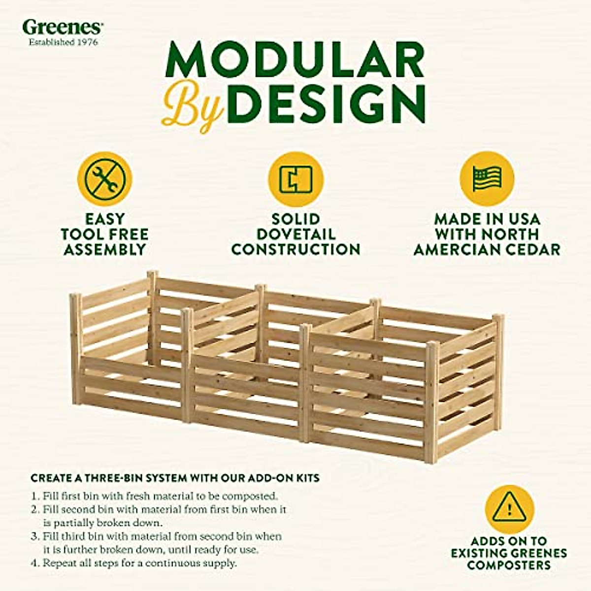 Greenes Fence Cedar Wood Composter Add-On Kit, 36" L x 36" W x 31" H / 173.92 gallons - Not Meant for Independent use; to be Added on to RCCOMP36 Composter Kit - Made in USA with North American Cedar
