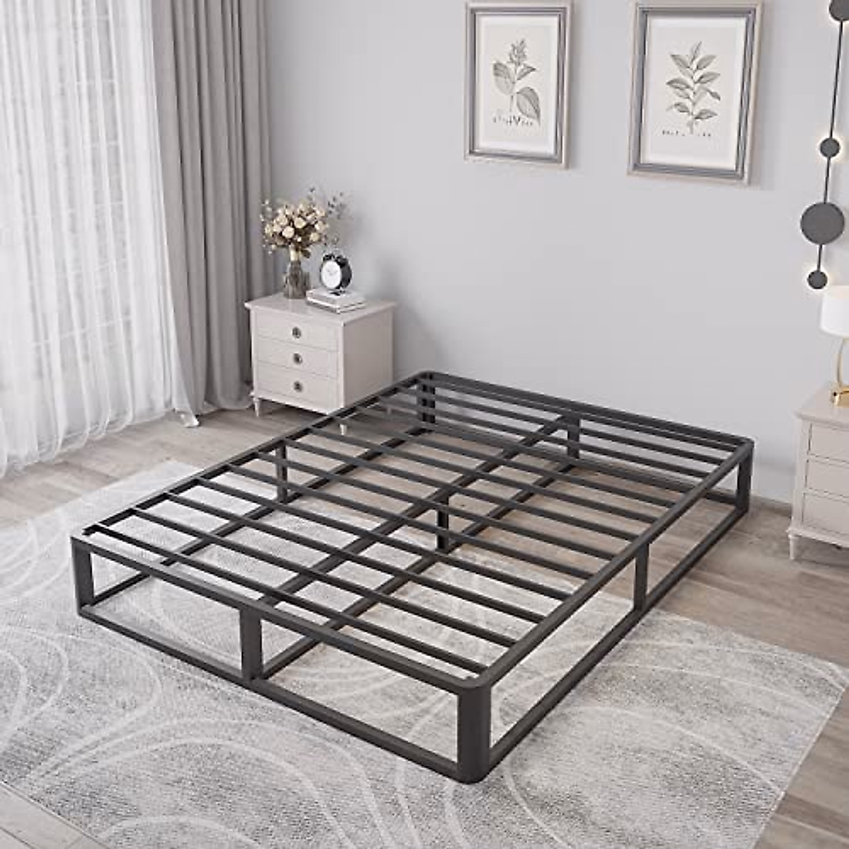 Firpeesy 10 Inch King Bed Frame with Round Corner Edges, Low Profile King Metal Platform Bed Frame with Steel Slat Support, No Box Spring Needed/Easy Assembly/Noise Free Mattress Foundation